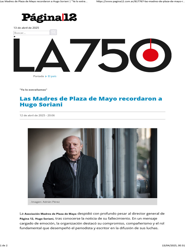 Las Madres de Plaza de Mayo Recordaron A Hugo Soriani - Ya Lo ...