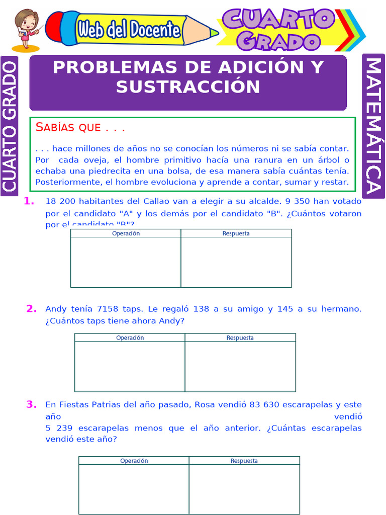 Problemas de Adición y Sustracción Matemática | PDF