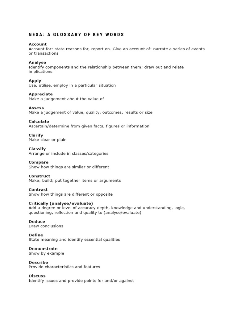 NESA Glossary of Key Verbs | PDF