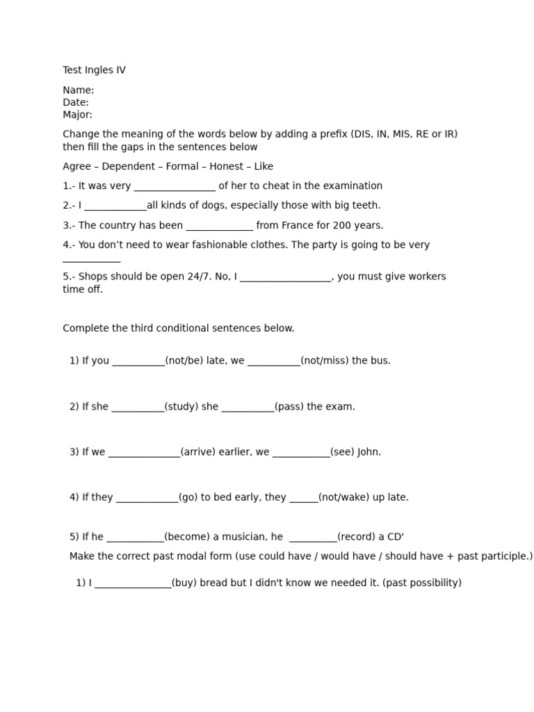 Test Ingles IV | PDF