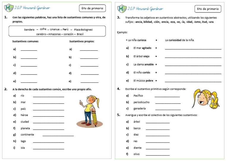 Actividades sobre Sustantivos para Primaria | PDF | Morfología ...
