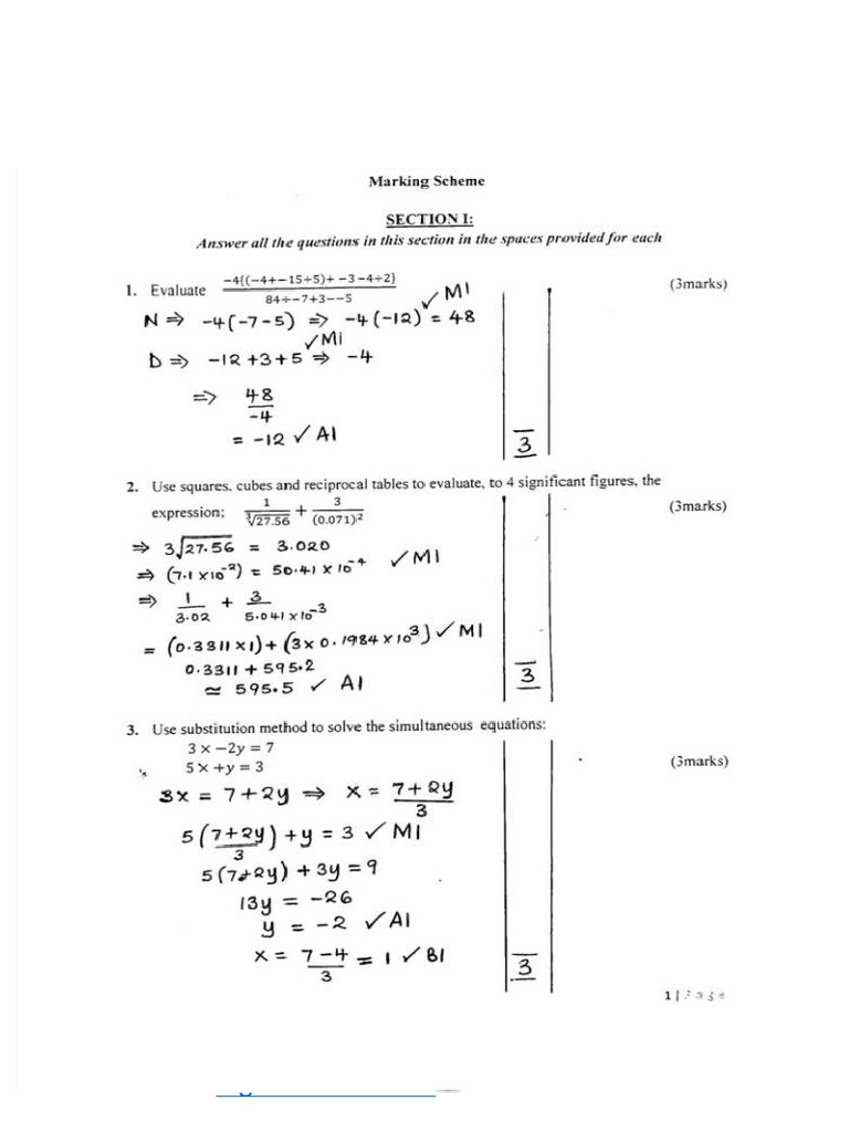 Form 2 Mathematics Marking Scheme-Opener Term 2 | PDF