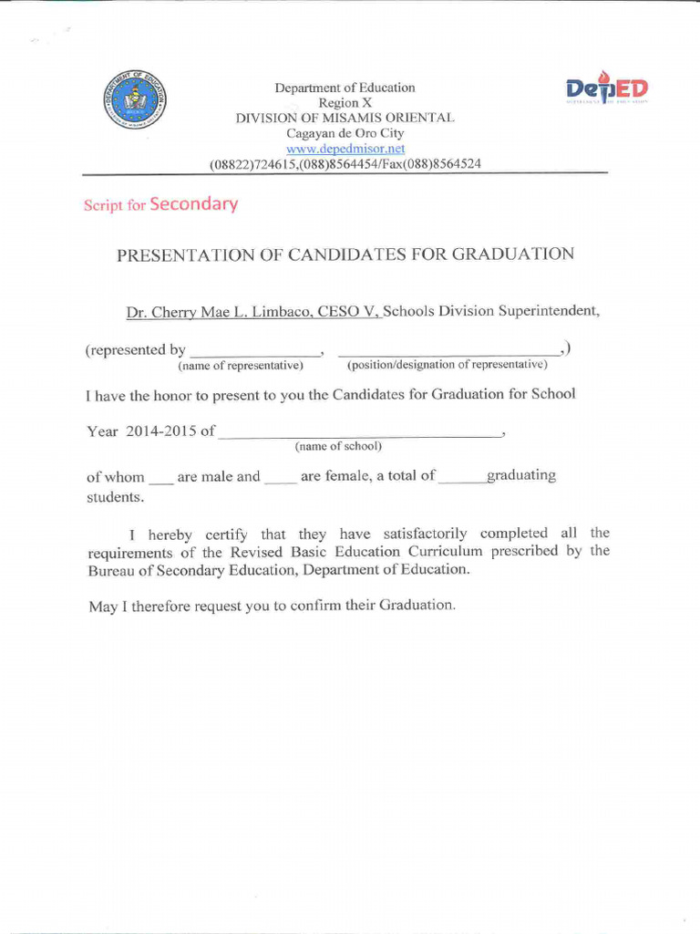 Presentation of Candidates For Graduation | PDF