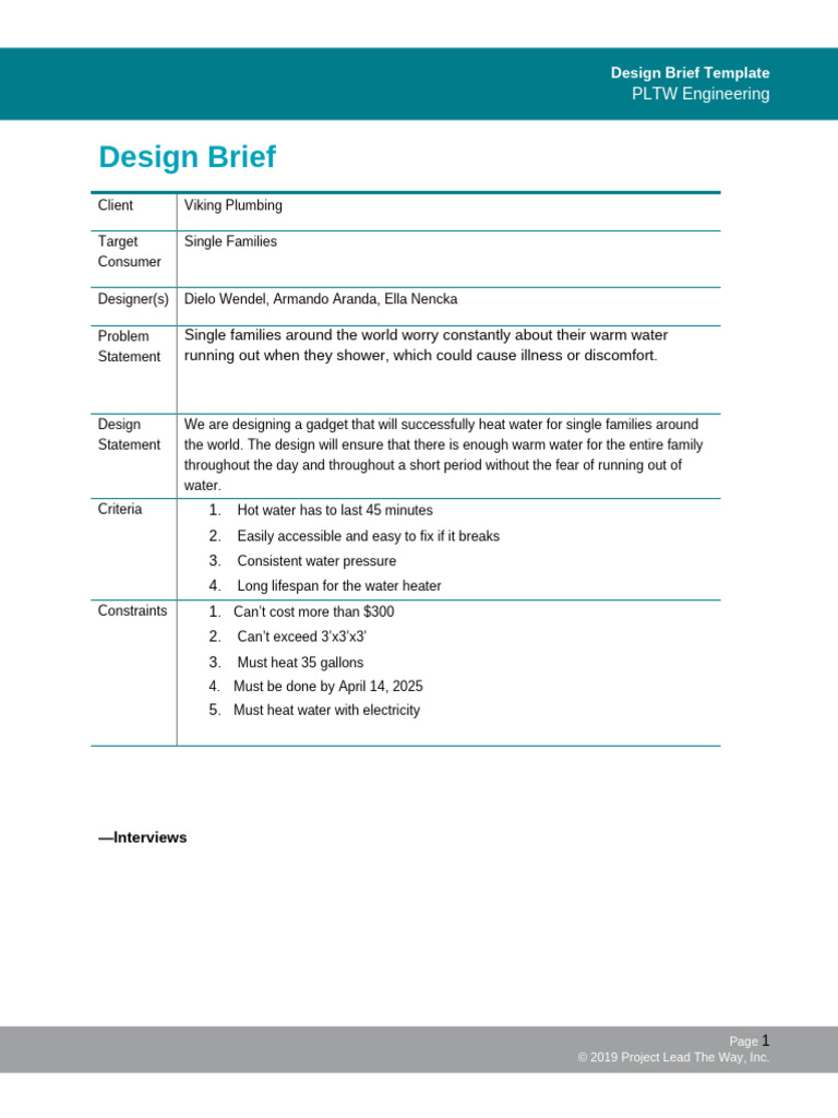 Dielo, Ella, Armanda 3.2.5b Gadget DesignBriefTemplate | PDF