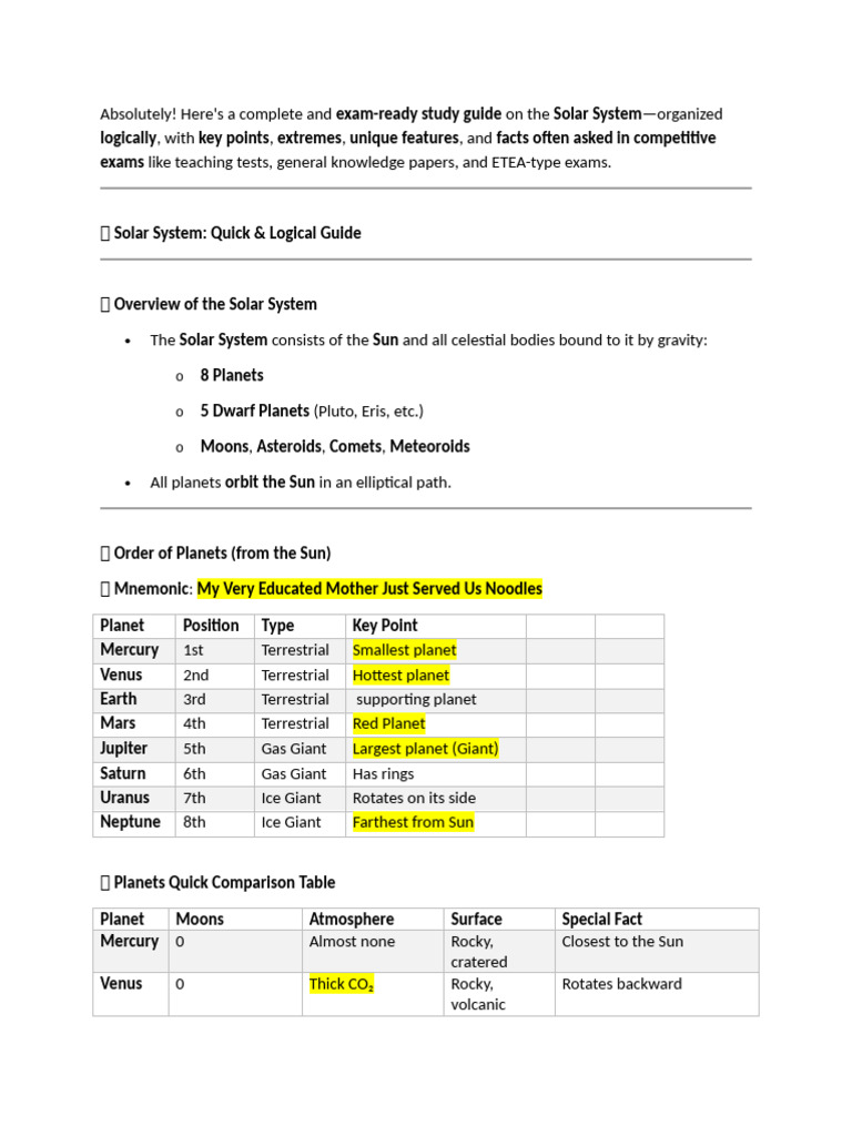 06_Solar System Quick & Logical Guide | PDF | Planets | Natural Satellite