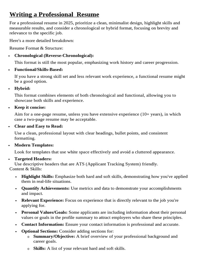 Writing A Professional Resume | PDF | Résumé