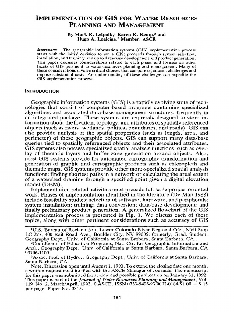 Loaiciga Et Al 1993 Implementation of Gis For Water Resources Planning and Management | PDF ...