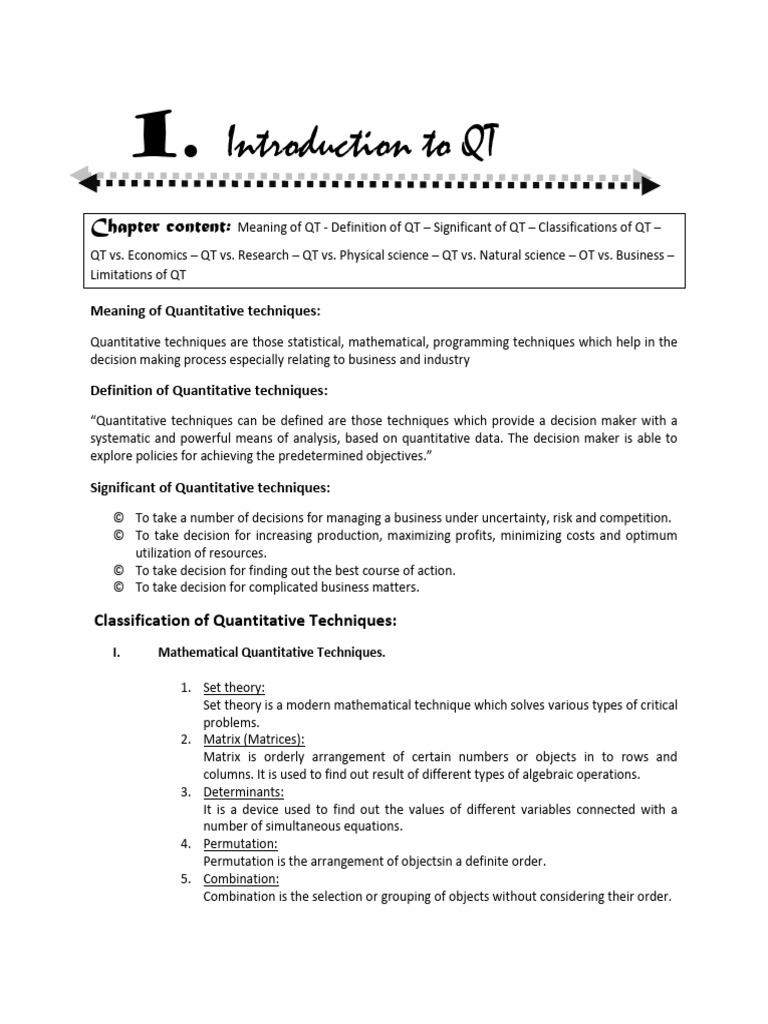 Quantitative Techniques Introduction 1 | PDF | Statistics | Matrix (Mathematics)