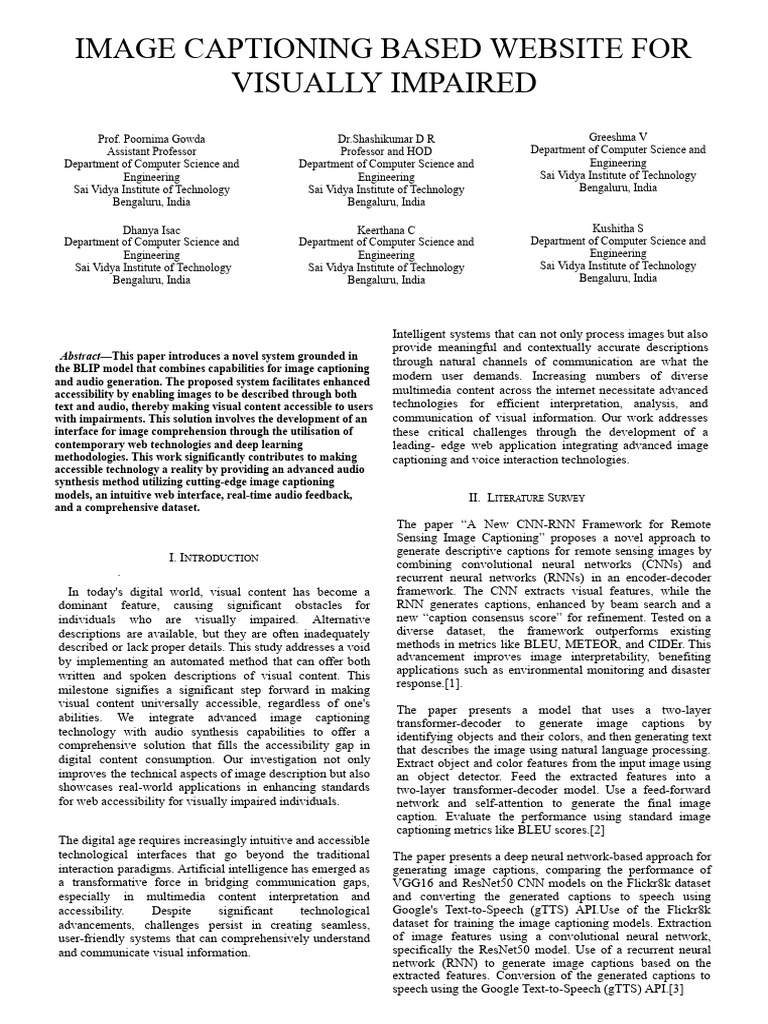 Image Captioning Based Website Forvisuall y Impaired | PDF | Speech Synthesis | Usability