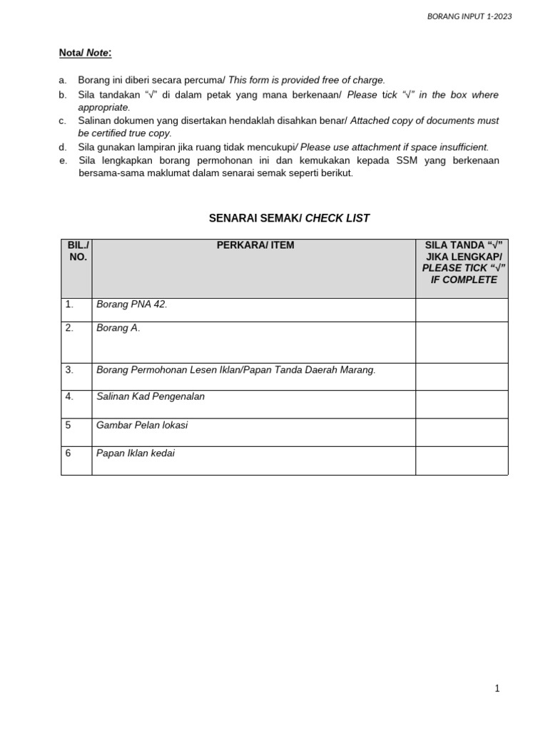 Borang Check List | PDF