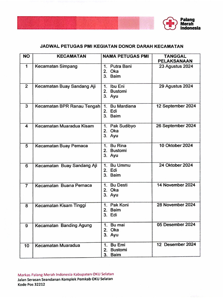 Jadwal Kegiatan PMI | PDF
