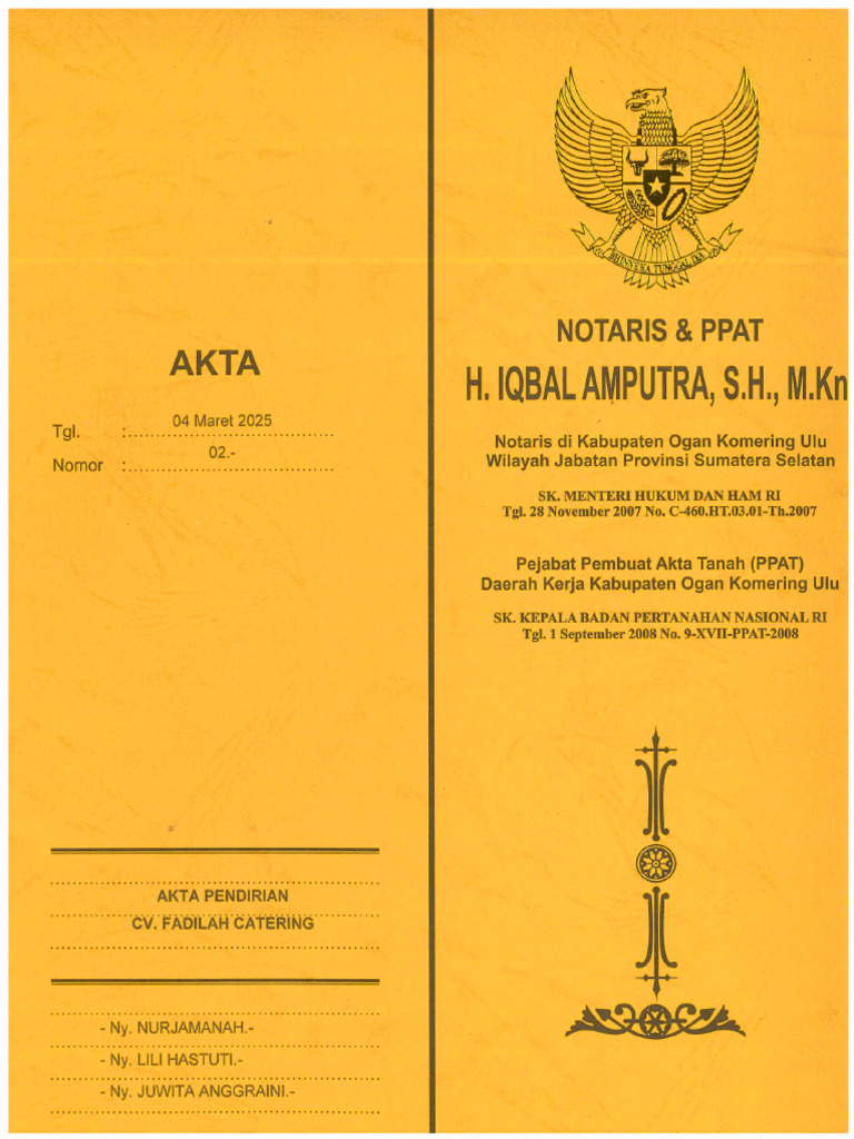 AKTA PENDIRIAN CV. FADILAH CATERING (1) | PDF