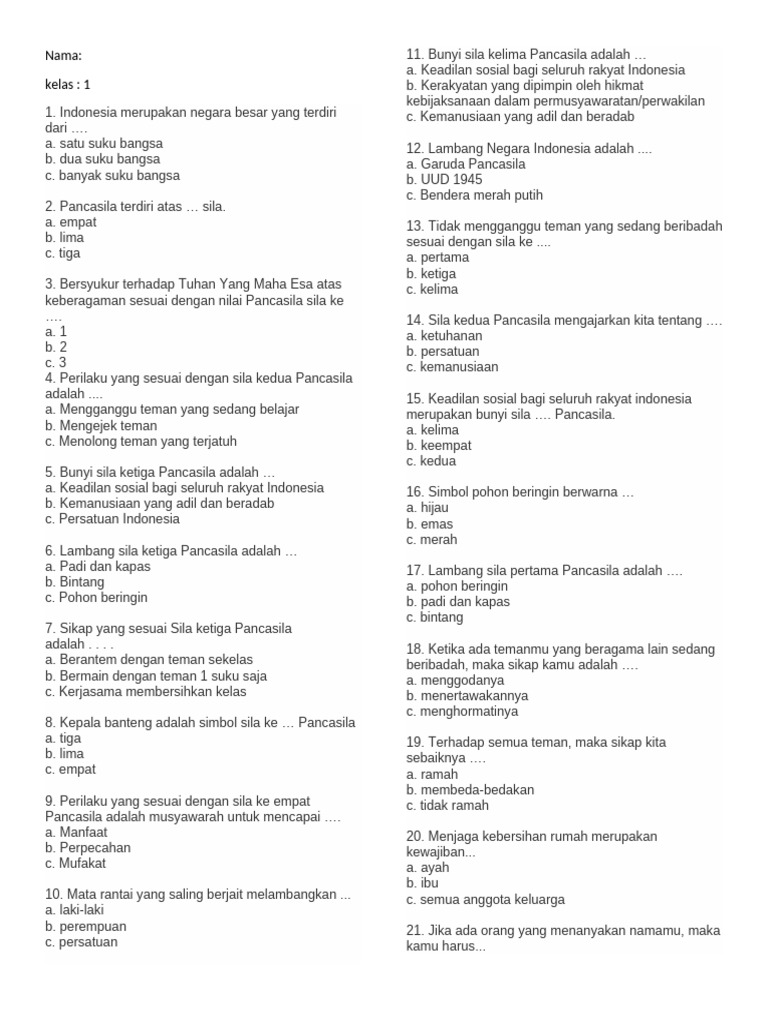 Uts Kelas 1 PKN | PDF