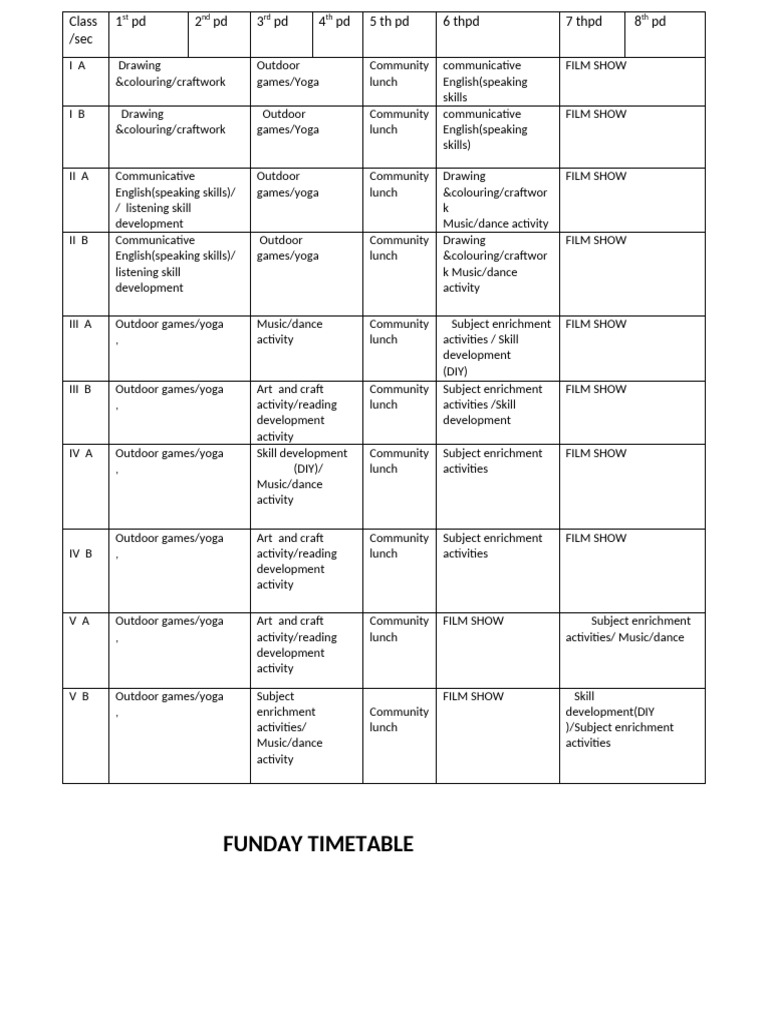 Oldfunday Time Table | PDF | The Arts