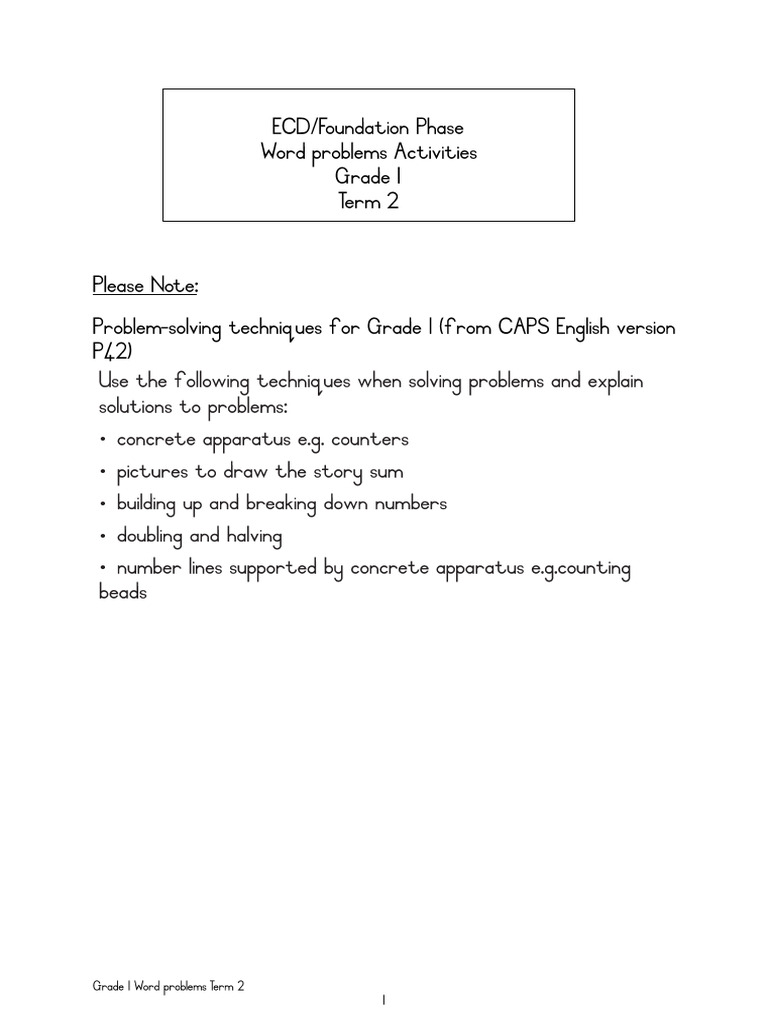 Grade 1 Word Problems Term 2 | PDF