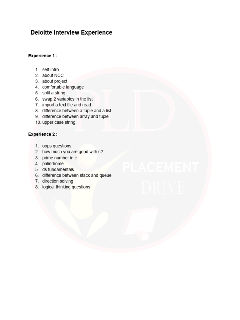 Deloitte Interview Experience | PDF | Databases | Sql