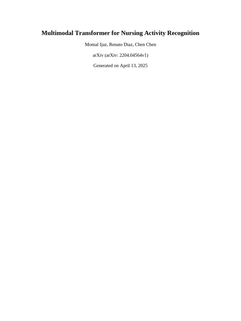 Multimodal Transformer for Nurse Activity Recognition | PDF | Computing ...