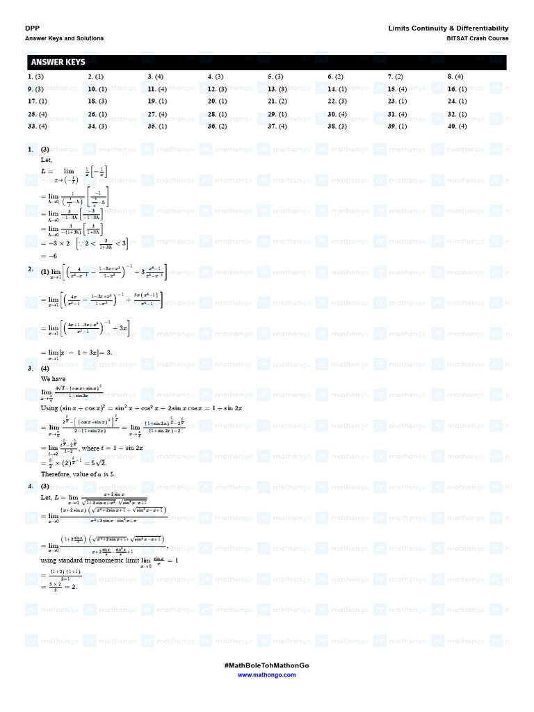 Solution Limits Continuity Differentiability | PDF | Mathematics | Mathematical Objects