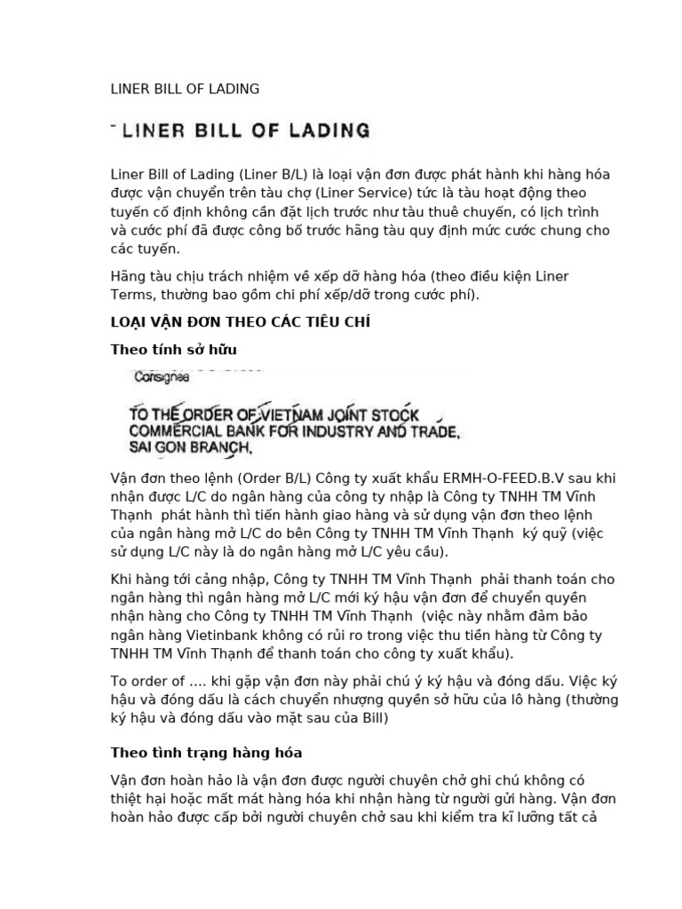 Liner Bill of Lading | PDF