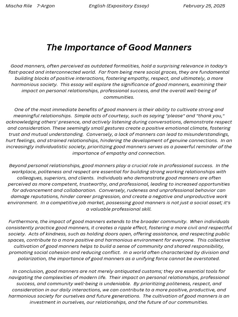 The Importance of Good Manners | PDF | Etiquette | Empathy