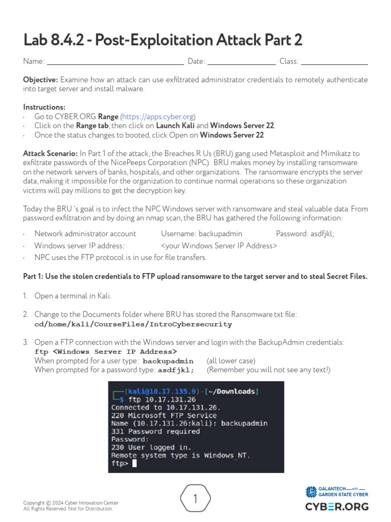 Post-Exploitation Attack Lab 8.4.2 | PDF | Ransomware | File Transfer ...
