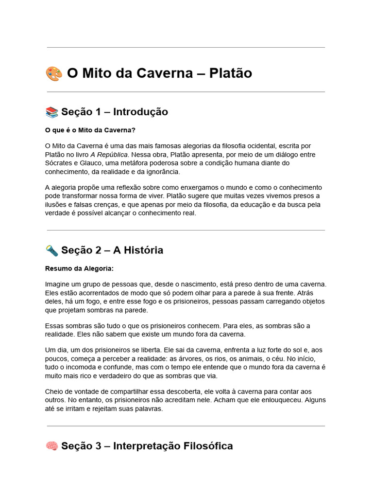 ? O Mito da Caverna – Platão | PDF