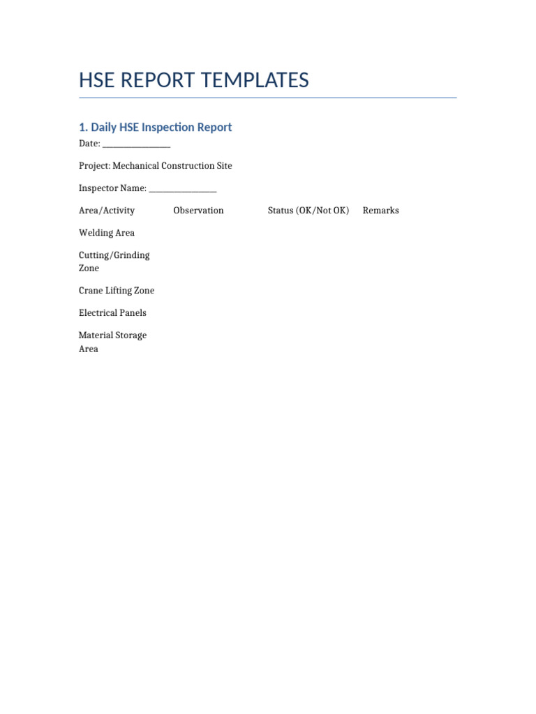HSE Report Templates | PDF