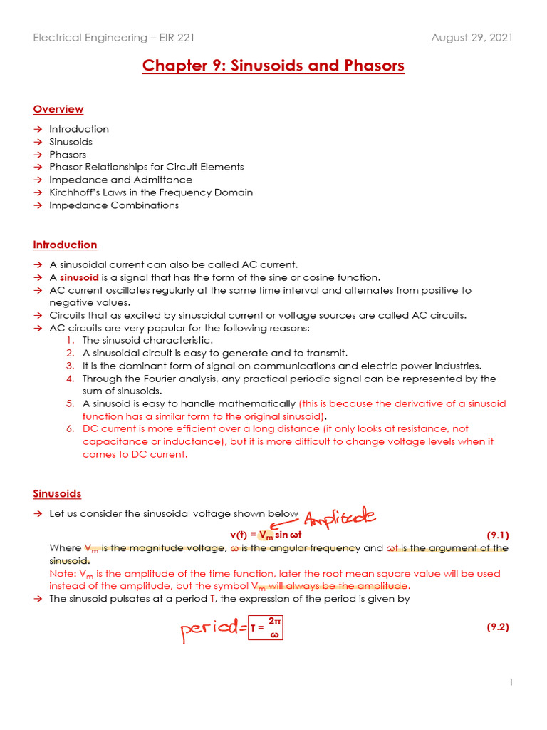EIR 221 Chapter 9 Sinusoids and Phasors | PDF | Electrical Impedance | Sine Wave