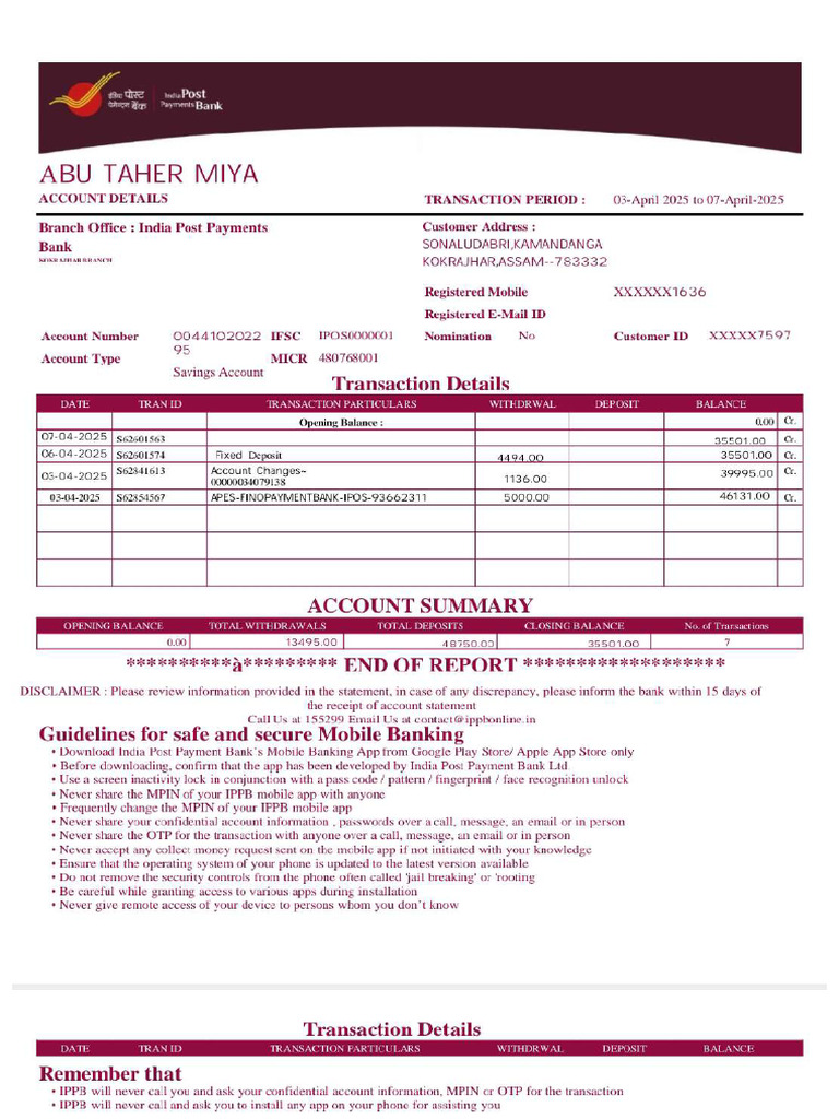 IPPB-STATEMENT03-04-2025to07-04-2025 | PDF