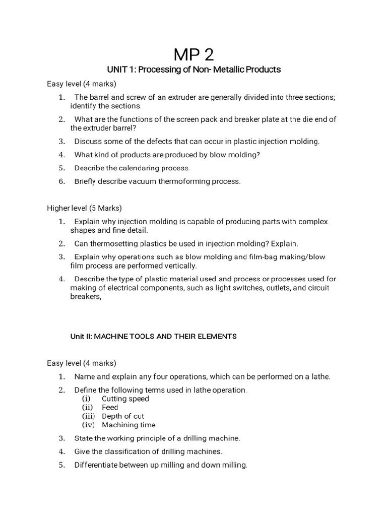 MP 2 Subjective Question Bank (1,2,3 Unit) | PDF