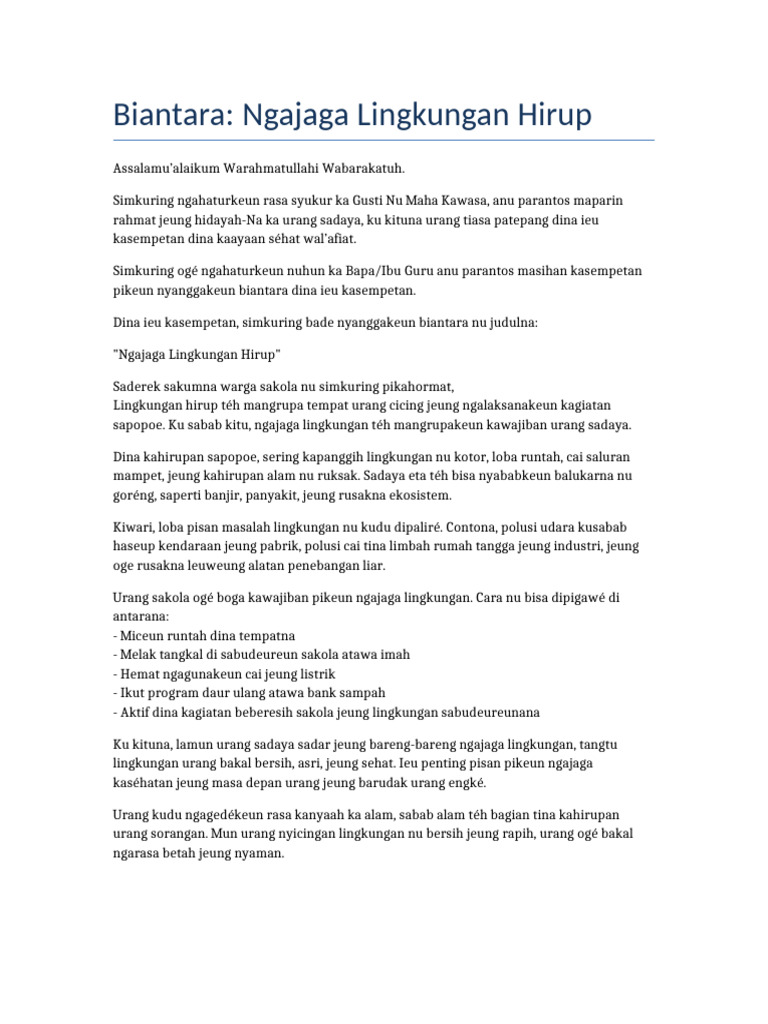 Biantara Ngajaga Lingkungan Hirup | PDF