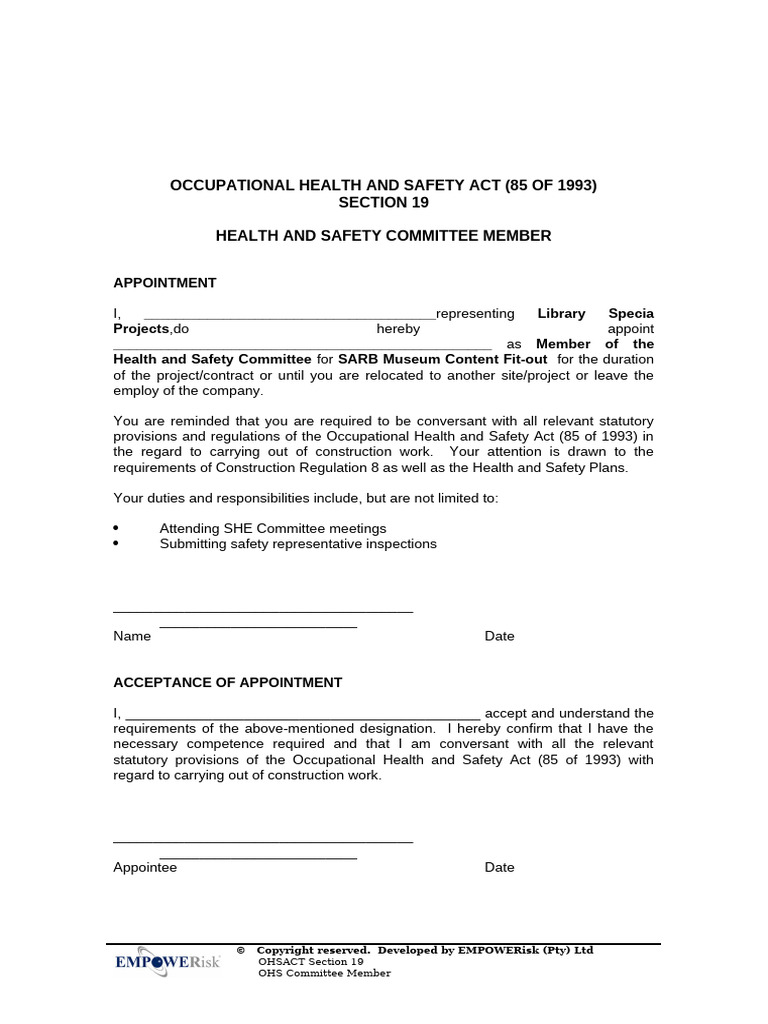 Appointment SHE Committee Member | PDF