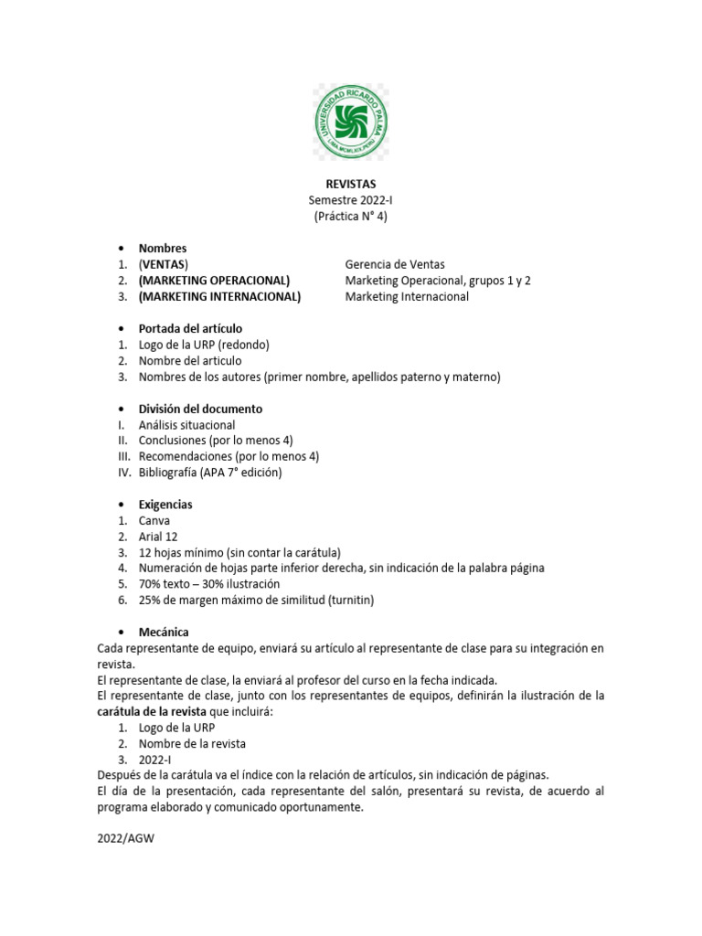 URP. Revistas 22-I. Condiciones. | PDF