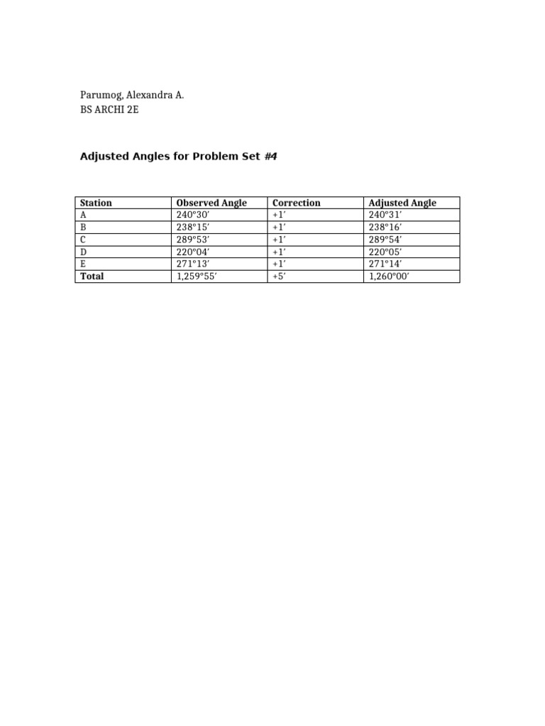 Adjusted Angles Problem Set 4 | PDF