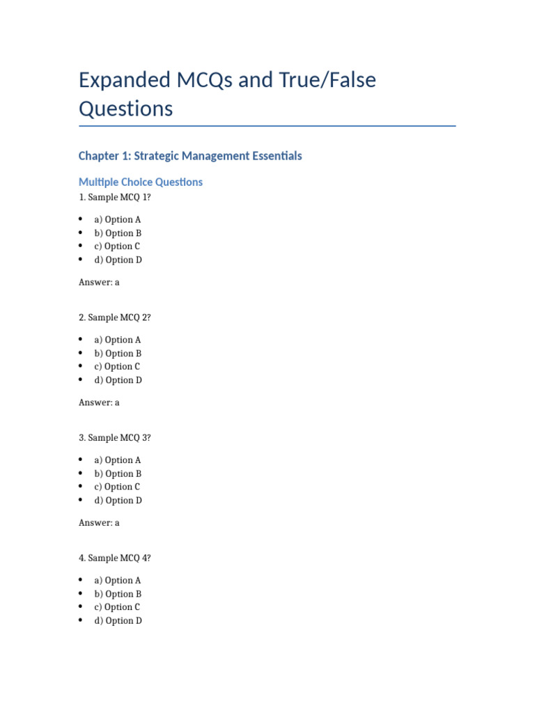 Expanded_Strategic_Management_MCQs_TF | PDF | Multiple Choice | Social Research