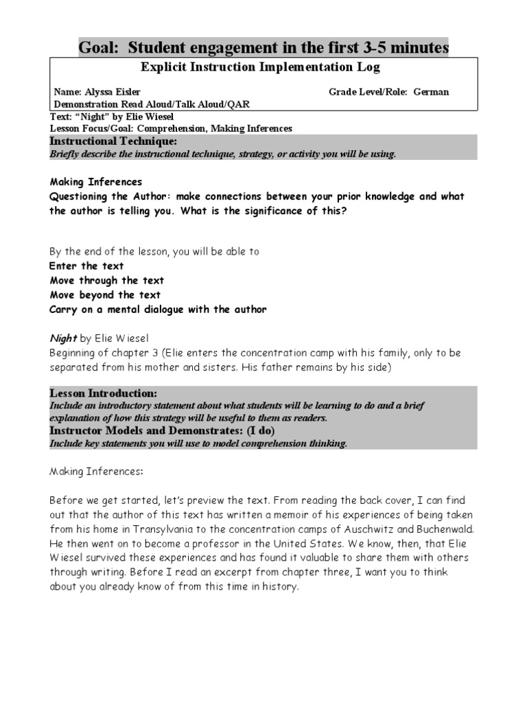 Engaging with "Night" Chapter 3 | PDF | Reading Comprehension | Learning