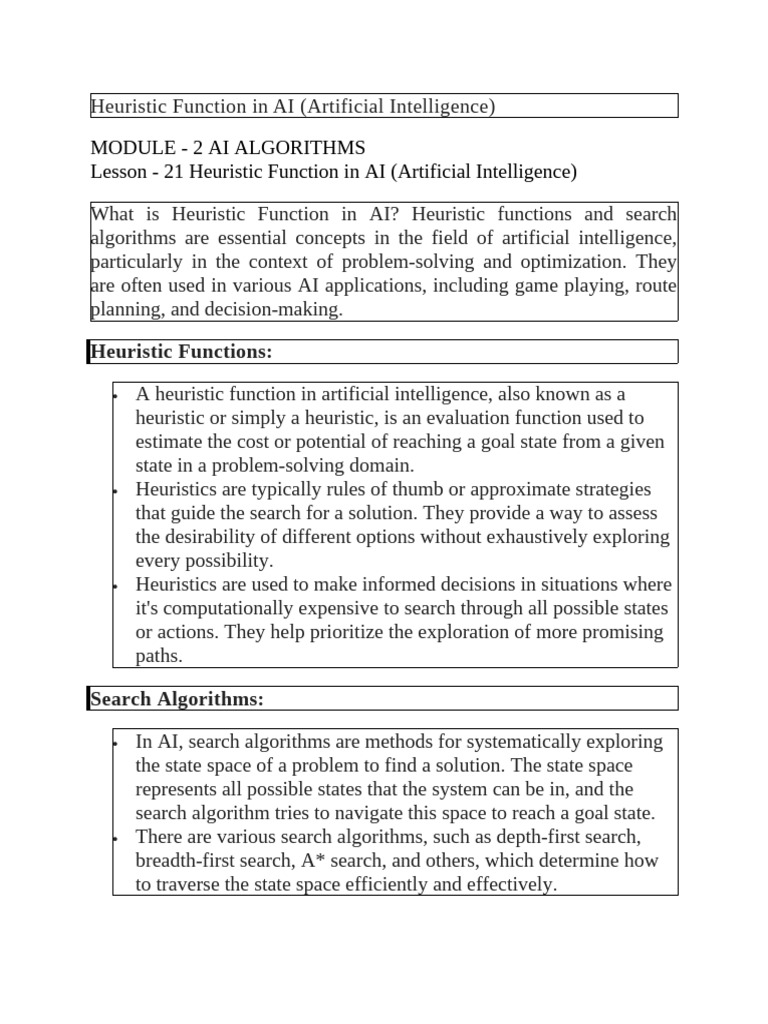 Heuristic Function in AI | PDF | Artificial Intelligence | Intelligence ...