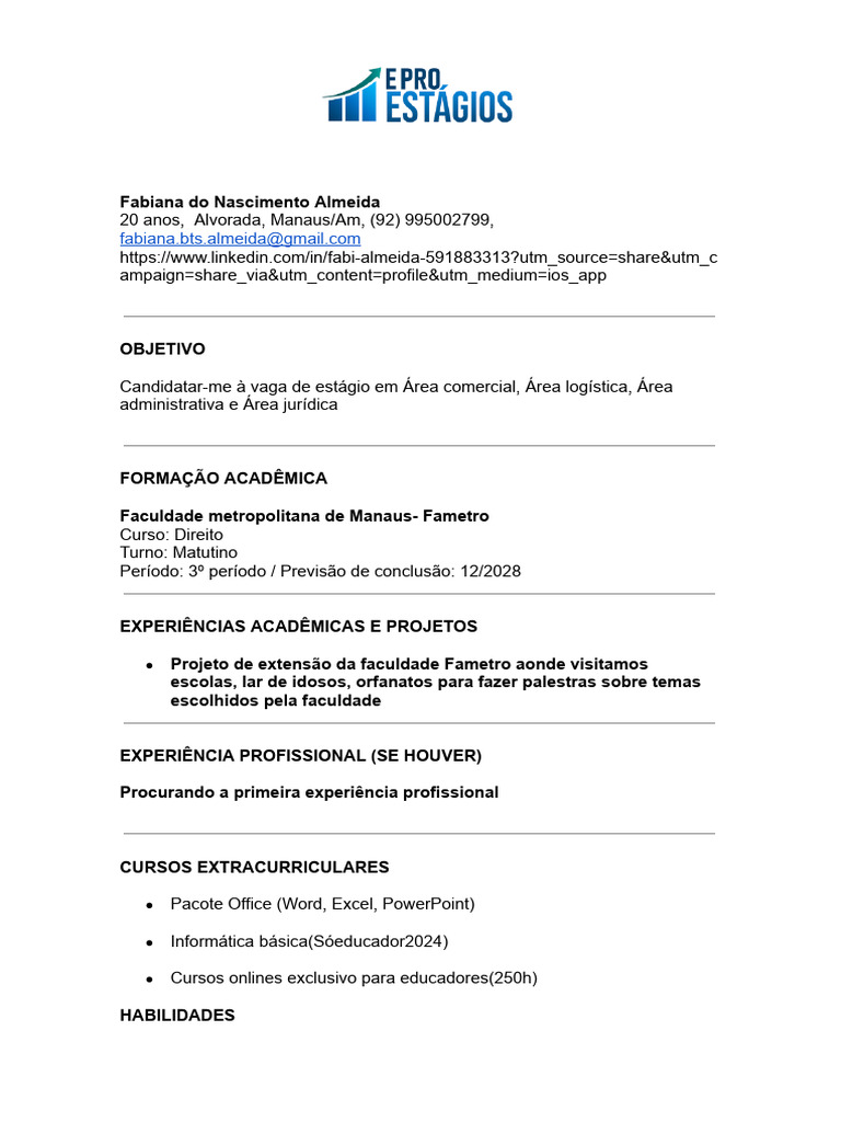 Curriculo e Pro Estagios Modelo 2 | PDF