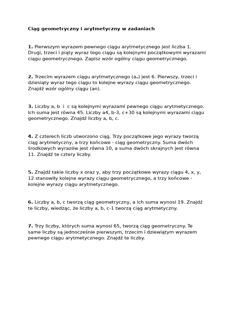 Ciąg Geometryczny I Arytmetyczny W Zadaniach | PDF
