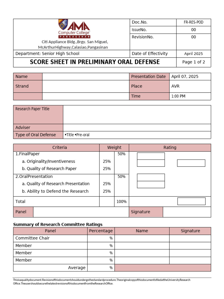 Research Defense Criteria | PDF