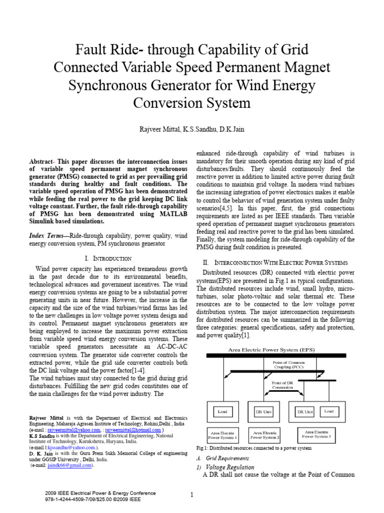 Fault Ride Through Capability Of Grid Connected Variable Speed Permanent Magnet Synchronous