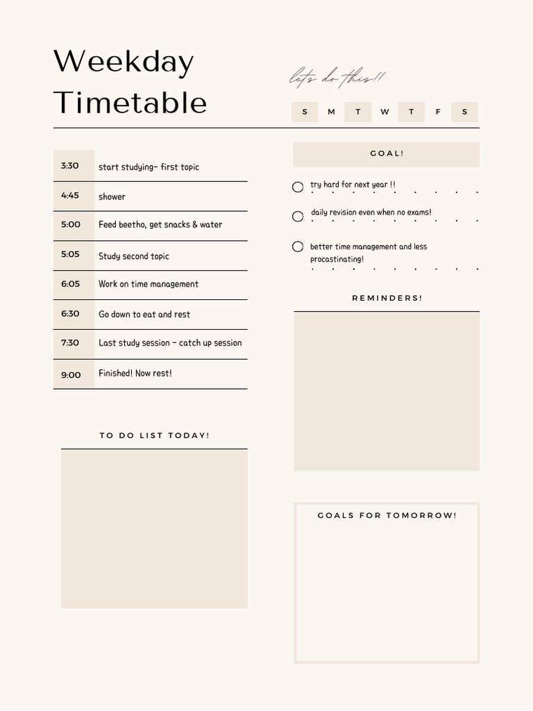 Weekend Study Timetable and Goals | PDF