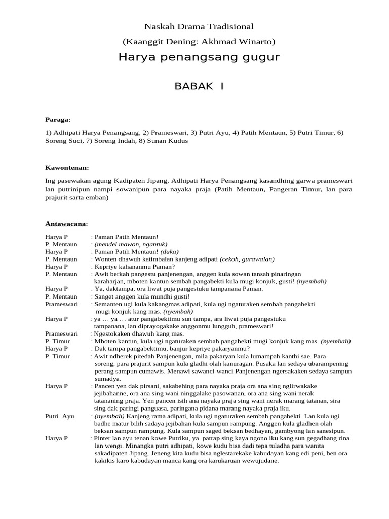 Naskah Kethoprak Arya Penangsang Class 9A | PDF