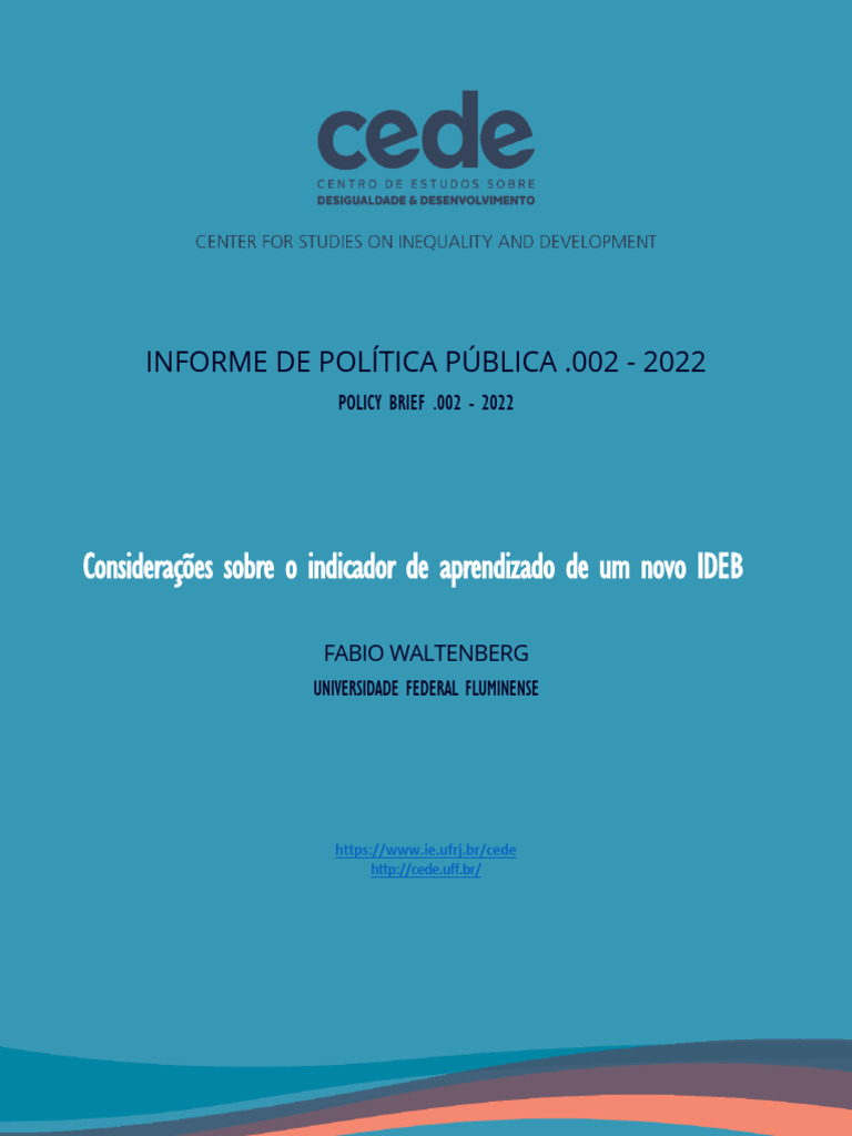 IPP 002 WALTENBERG F. 2022. Consideracoes Sobre o Indicador de Aprendizado de Um Novo IDEB | PDF ...