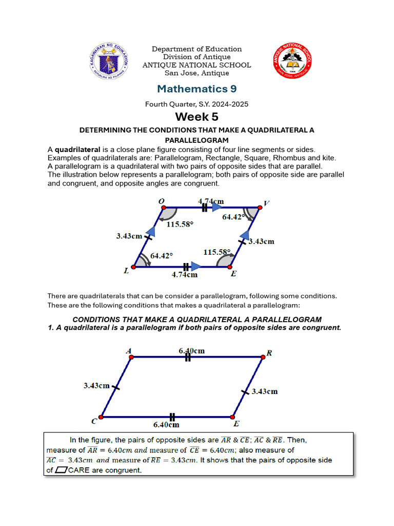 Q4 Module Quadrilaterals 1 | PDF | Elementary Geometry | Euclidean Geometry