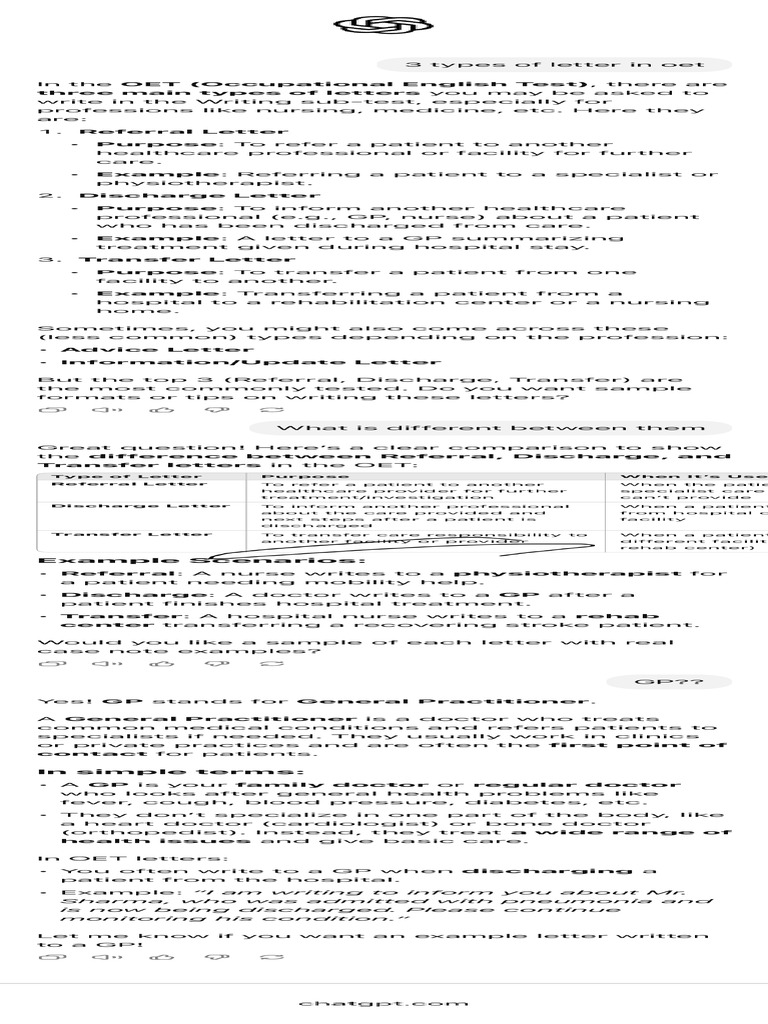 OET Letter Types | PDF