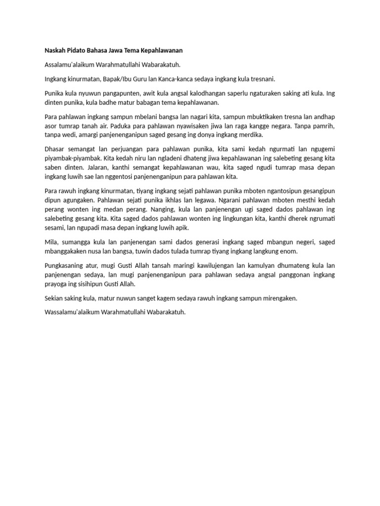 Naskah Pidato Bahasa Jawa Tema Kepahlawanan | PDF