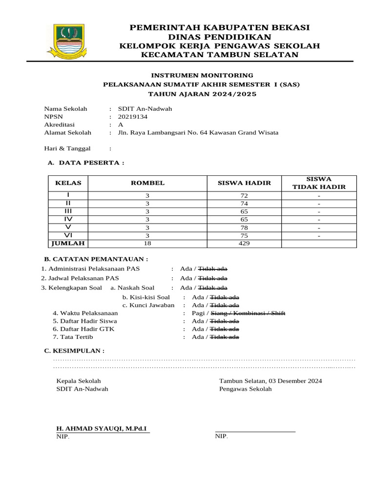 Instrumen Monitoring SAS 2024 - SD | PDF