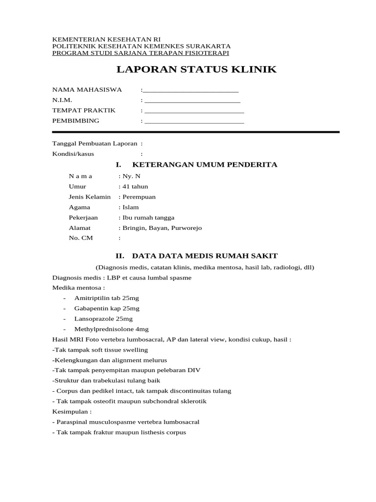 Blanko Lap Status Klinik Status Klinik-new | PDF