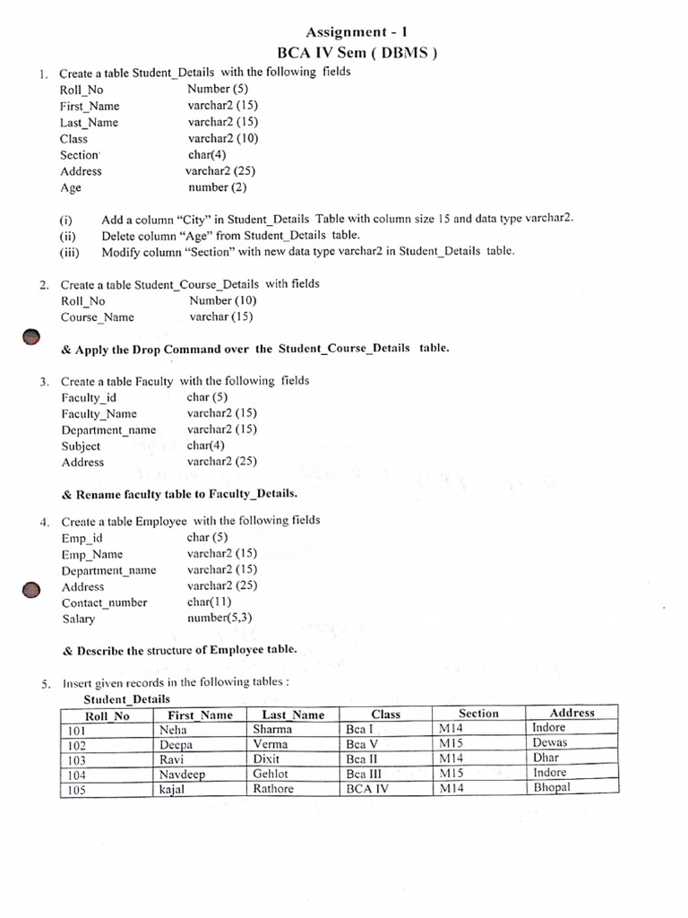 Bca IV Sem. Dbms Assignment 1 | PDF